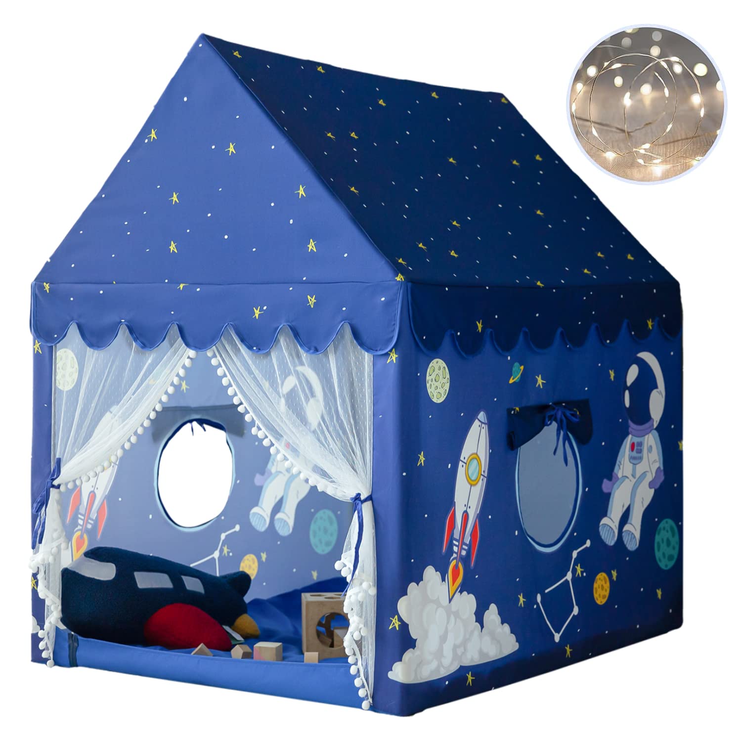 Kids Play Tent Playhouse Indoor Outdoor Boys Toddler Large Castle Play House Spaceship Tent, Outer Space Rocket Blue