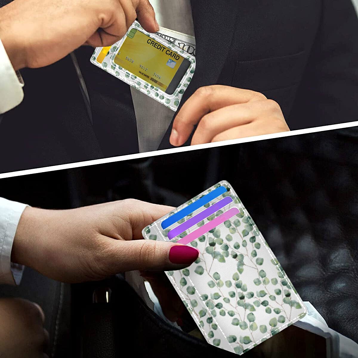 OTVEE Slim Minimalist Wallets Rfid Blocking Card Wallets PU Leather Front Pocket Wallets for Men and Women (Fresh Green Plant Eucalyptus Leaves)