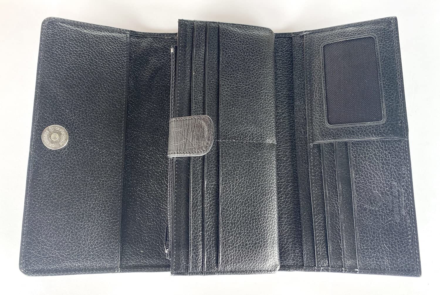 Julie Genuine Real Ostrich Skin Leather Trifold Clutch Long Black Wallet