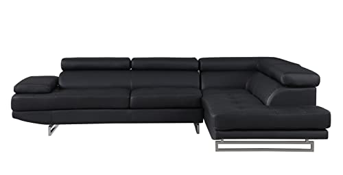 Blackjack Furniture Union Modern Leather Air Tufted Living Room Right Facing Sectional, Black