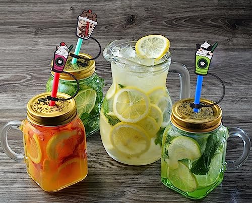 Fepdiu 6pcs Straw Covers Cap for Stanley Cup,6-8mm Cartoon Straw Cover,Reusable Drinking Silicone Straw Covers,Dust Proof Straw Toppers Covers for Stanley Cup Accessories