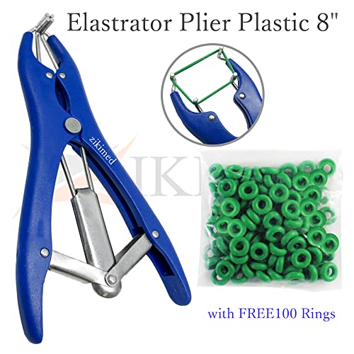 Bloodless Animal Elastrator Castration or Tail Docker Pliers Plastic & Free 100 pcs Elastic Bands (animal only)