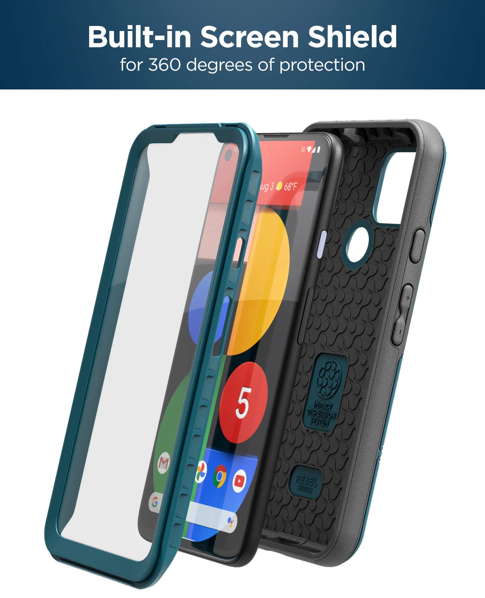 ENCASED RebelShield Designed for Pixel 5 Case with Screen Protector, Heavy Duty Full Body Protective Cover with Build-in Screen Guard for Google Pixel 5 5G - Blue