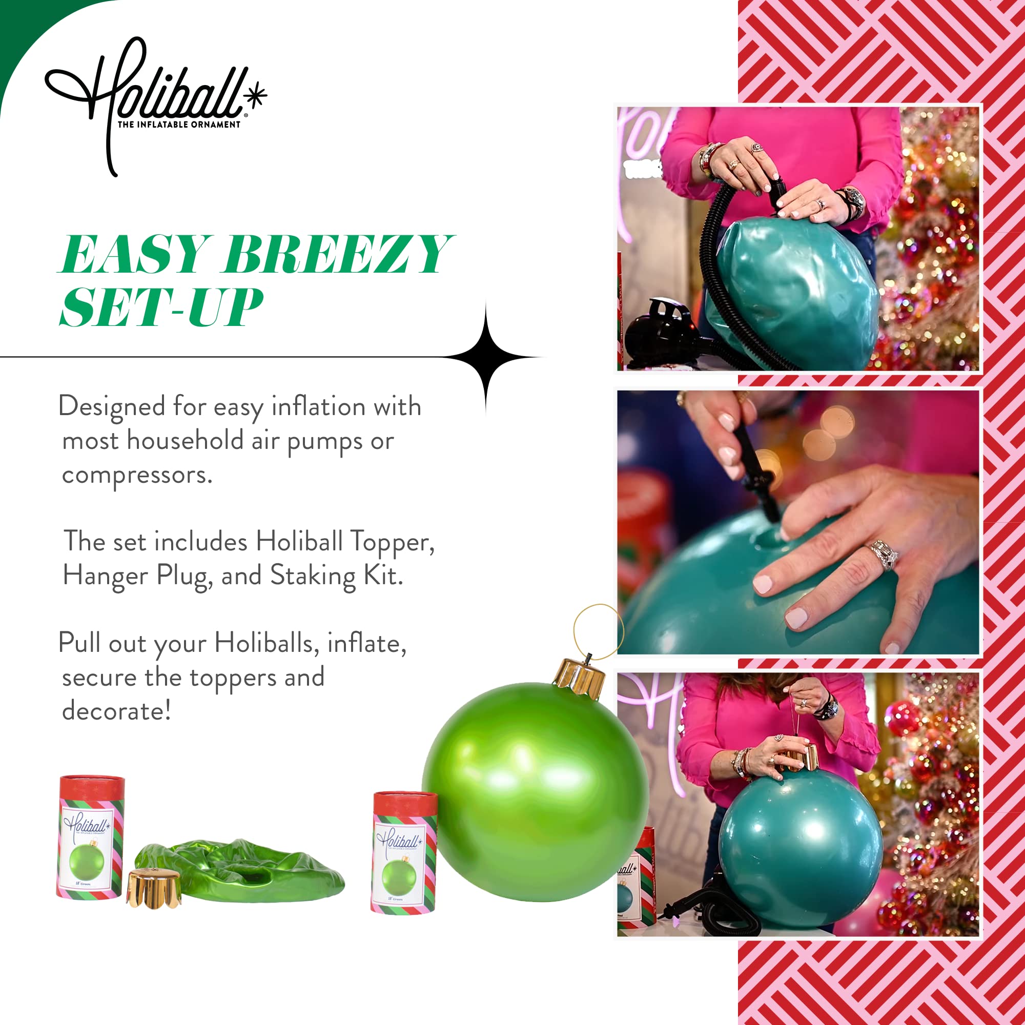 Holiball Inflatable Holiday Ornament – Indoor and Outdoor Use– Reusable and Storage Friendly – The Ultimate Holiday Decoration – 18" – Holly Green