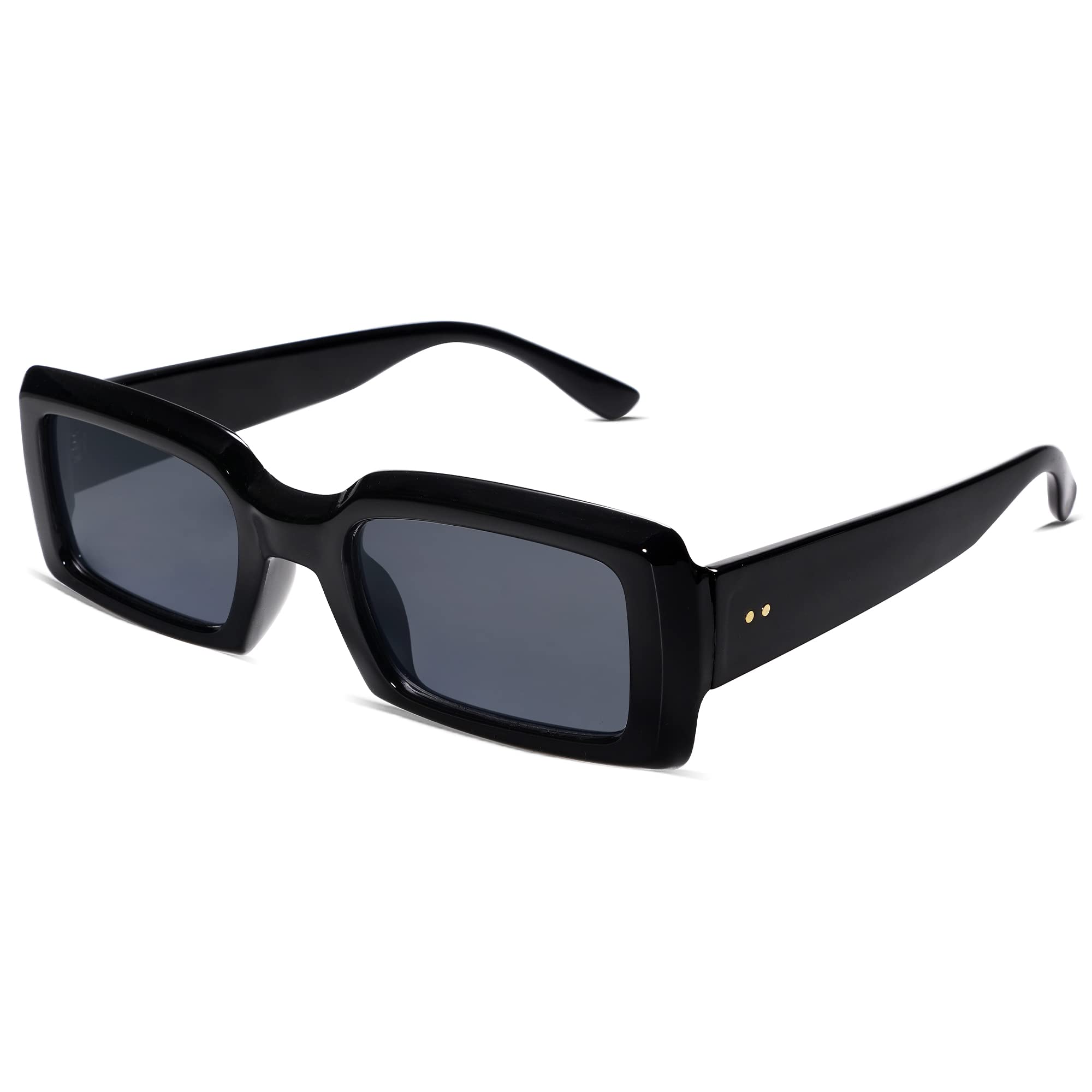 Allarallvr Trendy Rectangle Sunglasses for Women Men Vintage 90's Square Shades Thick Frame Nude Sunnies Sunglasses AR82002, Black