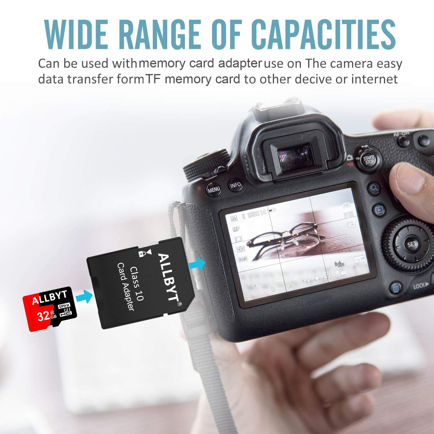 ALLBYT TF Memory Card 32GB Class 10,TF Card with Adapter, Memory Card Flash Card Compatible Smartphone, Tablets, DSLR and HD Camcorder (Black/Red)