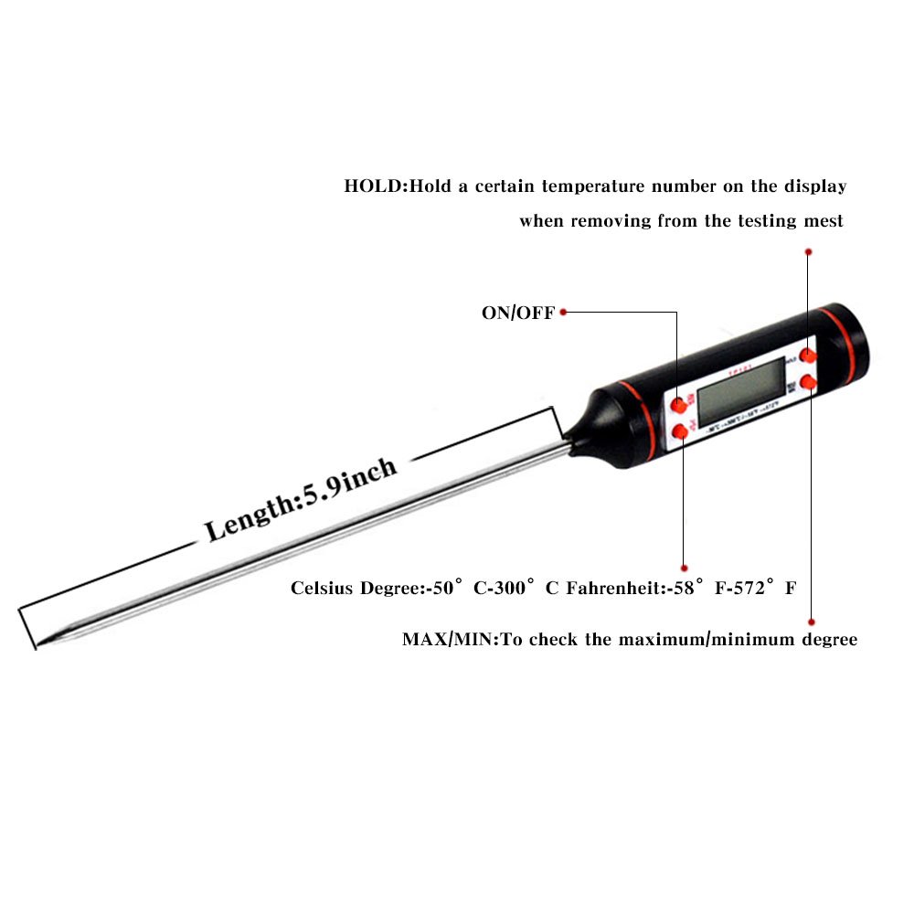 Balepha Digital Meat Thermometer Instant Read Cooking Thermometer for Grilling BBQ Bath Water With LCD Sreen Long Probe(5.9inch)