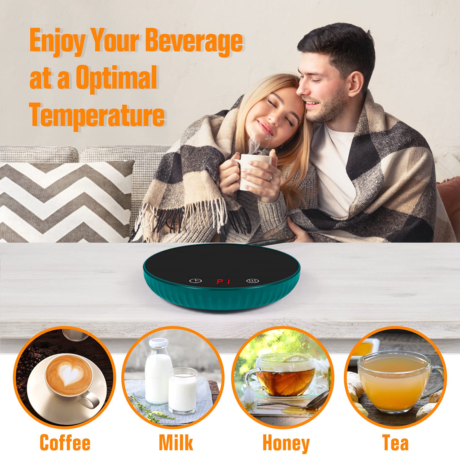 Candle Warmer, Coffee Mug Warmer, Cup Warmer for Desk with Auto Shut Off, Electric Mug Beverage Warmer with 2 Temp Setting and 1-12H Timing, 122/140℉ Candle Wax Cup Warmer for Hot Tea, Cocoa, Milk