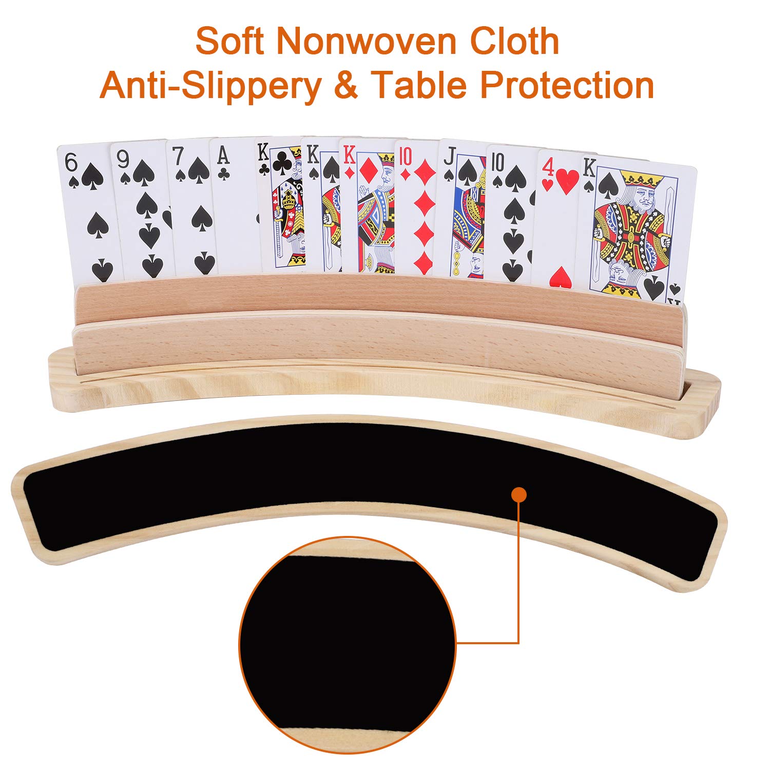 Exqline Curved Wooden Playing Card Holder Tray Rack Organizer Set of 2 Solid Card Holder for Kids Seniors - 13.8 x 1.9 x 2.4 Inch for Bridge Canasta Strategy Card Playing