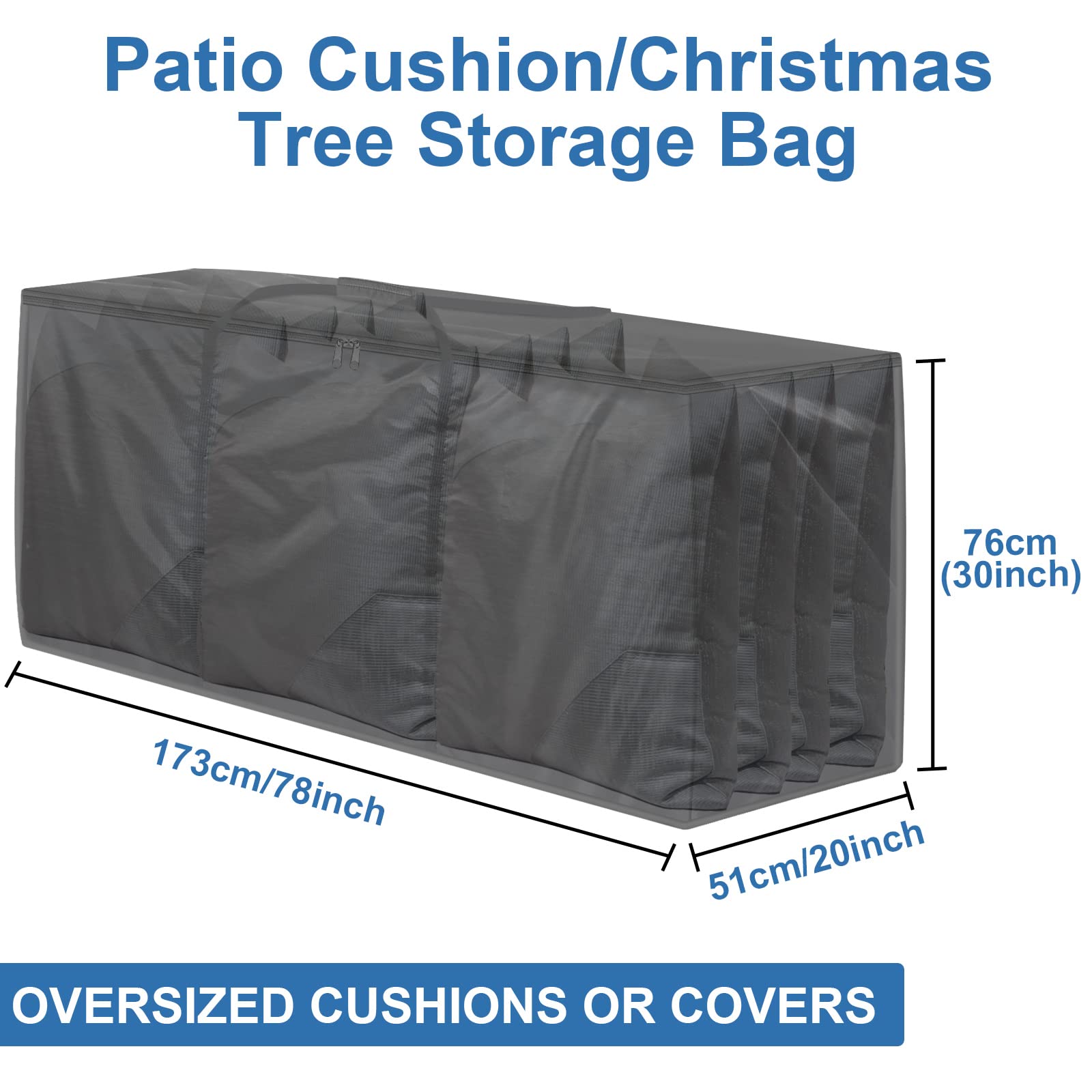 GARPROVM Garden Cushion Storage Bag, 420D Oxford Fabric Waterproof Storage Bags Extra Large Outdoor Cushion Storage Bag with Handle Zipper — Extra Large Storage Bags (173x51x76 cm, Black)