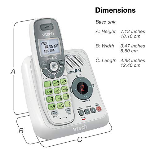 VTech CS6124 DECT 6.0 Cordless 2K DCI 1080p Phone with Answering System and Caller ID/Call Waiting, White with 1 Handset