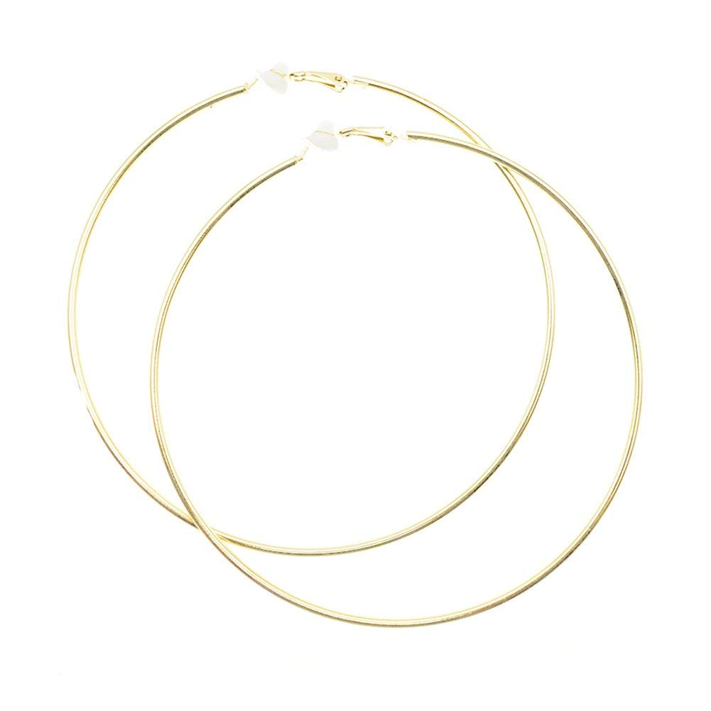 Extra Large Non Pierced Earrings for Women Men - Big Round Circle Clip On Huggie Hoop Earrings Hypoallergenic (Gold, 100)