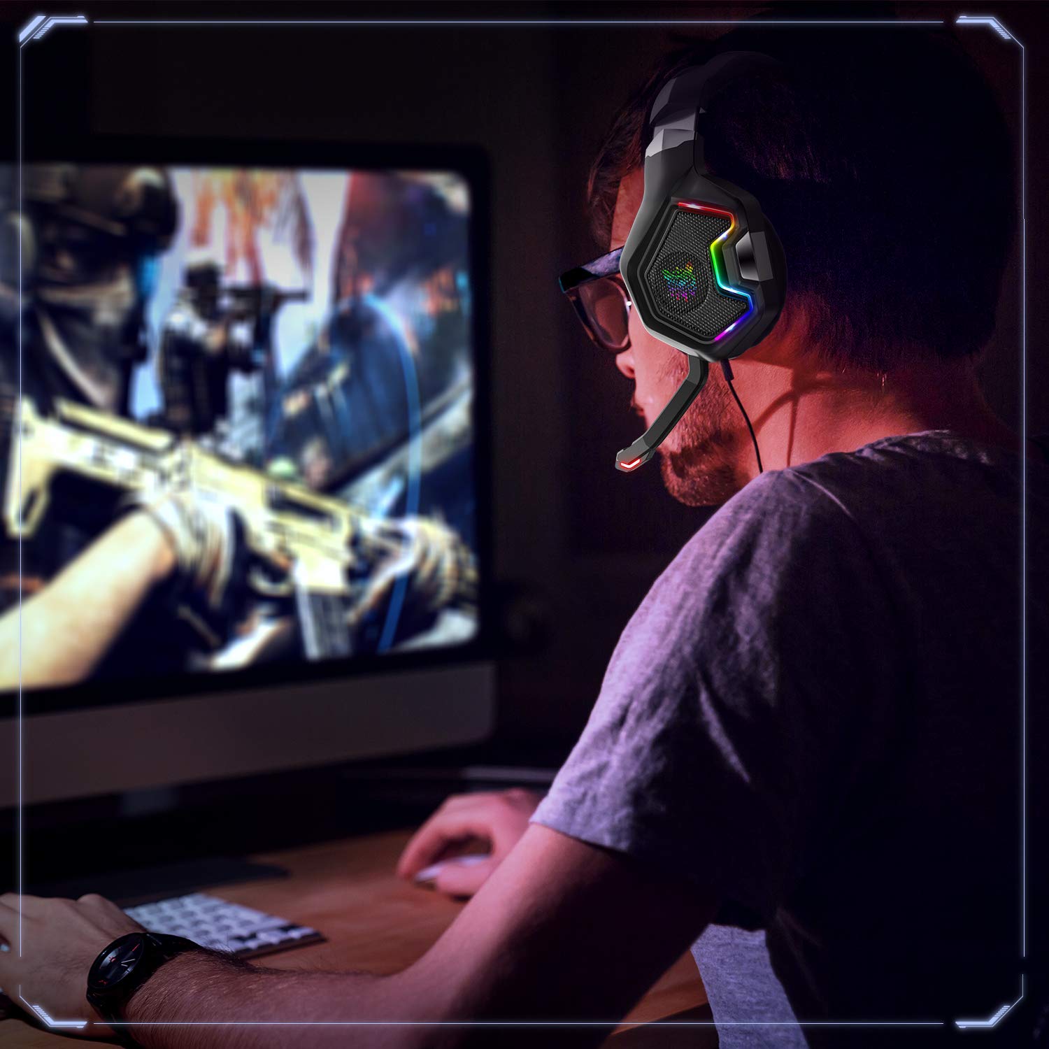EUARNE Gaming Headset for PS5, PS4, Xbox Series X|S & Xbox, PC Gaming Headphone with 7.1 Surround Sound, Noise Canceling Mic- for PlayStation 5, Mac