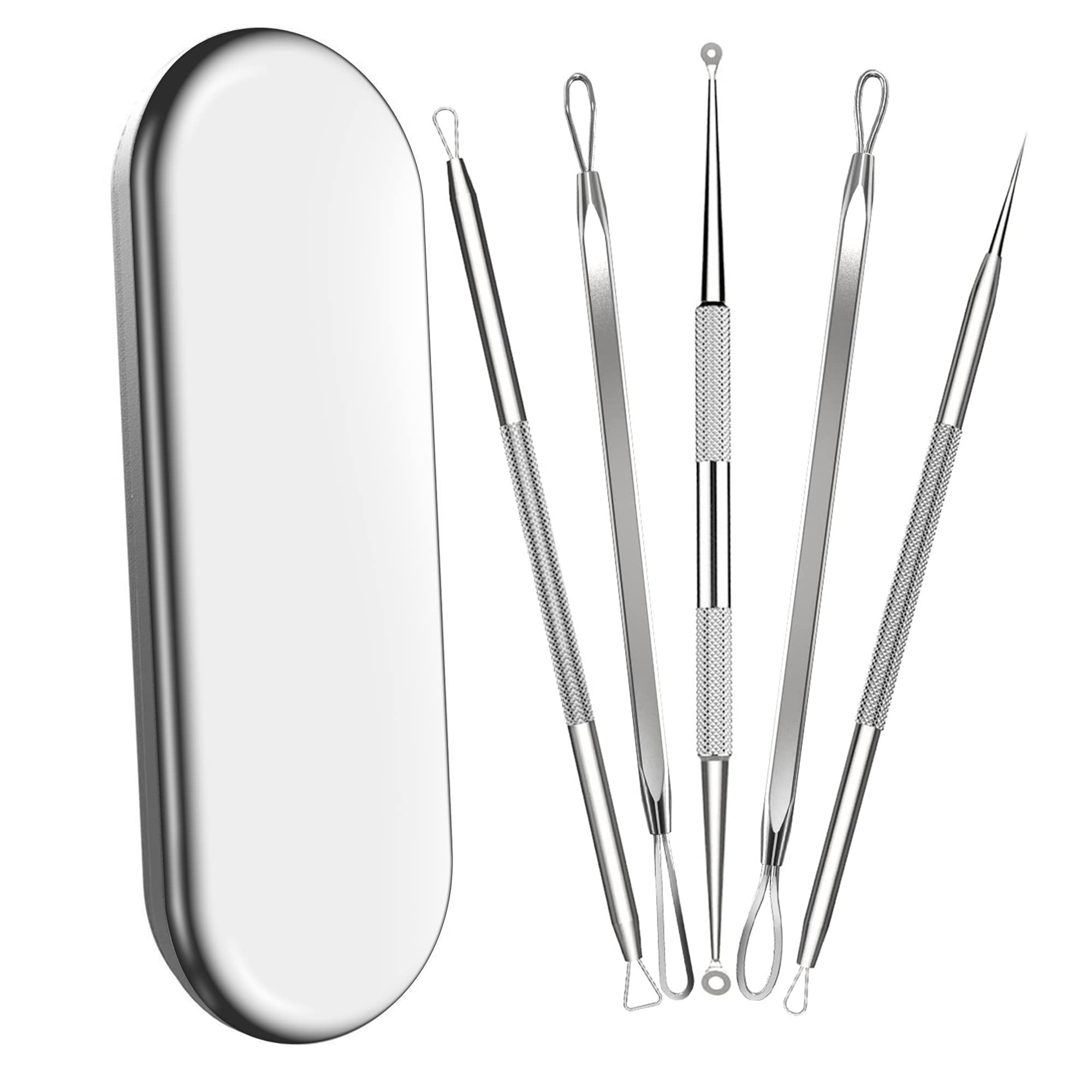 Blackhead Remover Tool,lalasis 5 Pcs Pimple Popper Tool Kit，Blackhead Extractor Tool for Face Comedone Zit Acne Whitehead Blemish Popping Stainless Steel Extraction Tools Set