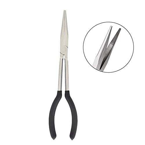 BQKKWIN 1 Piece 11 Inch Long Reach Pliers Set - Long Needle Nose Pliers Sets - Straight, Designed for Mechanics, Technicians, and Contractors| Milled-Jaws | Steel
