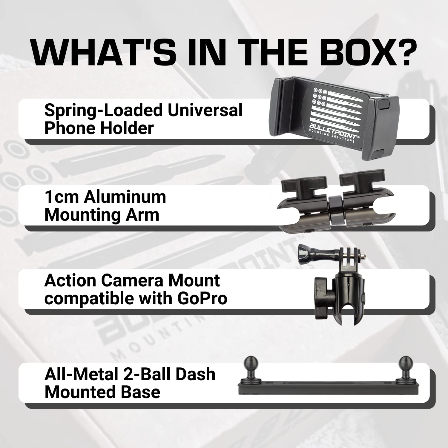 Bulletpoint Metal Dash Mount Compatible with 2016-2023 Toyota Tacoma Phone Mount & Action Camera Mount (2-Ball Mount)