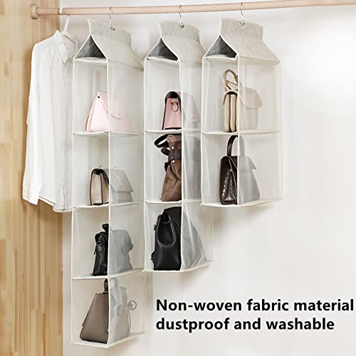 enloritas 2PCS Handbag Hanging Purse Organizer,Hanger Oxford Cloth Nonwoven Hanging Closet Storage Bag , Closet Organizer with 360 Degree Swivel Hook Foldable and Universal, Grey