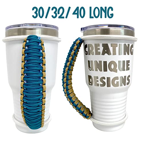 Creating Unique Designs Handmade Elastic Tumbler Handles 20 30 32 40 oz (Handle Only) (Teal lakeside gold white)