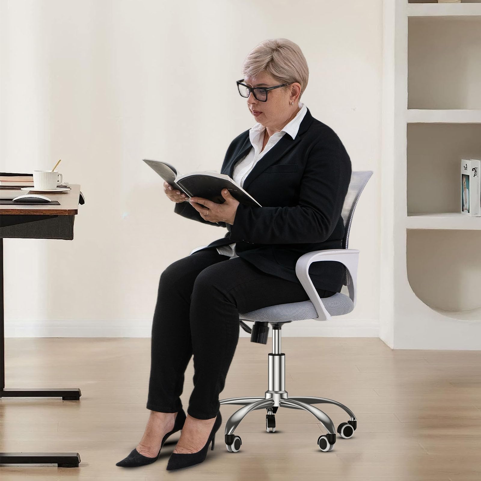 Nazhura Mesh Office Desk Chair with Adjustable Height and Swivel, Mid-Back with Armrests and Lumber Support(Mid-Height, Grey)