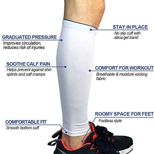 beister 1 Pair Calf Compression Sleeves for Women & Men, Footless Shin Splint Leg Support Socks for Pain Relief, Recovery