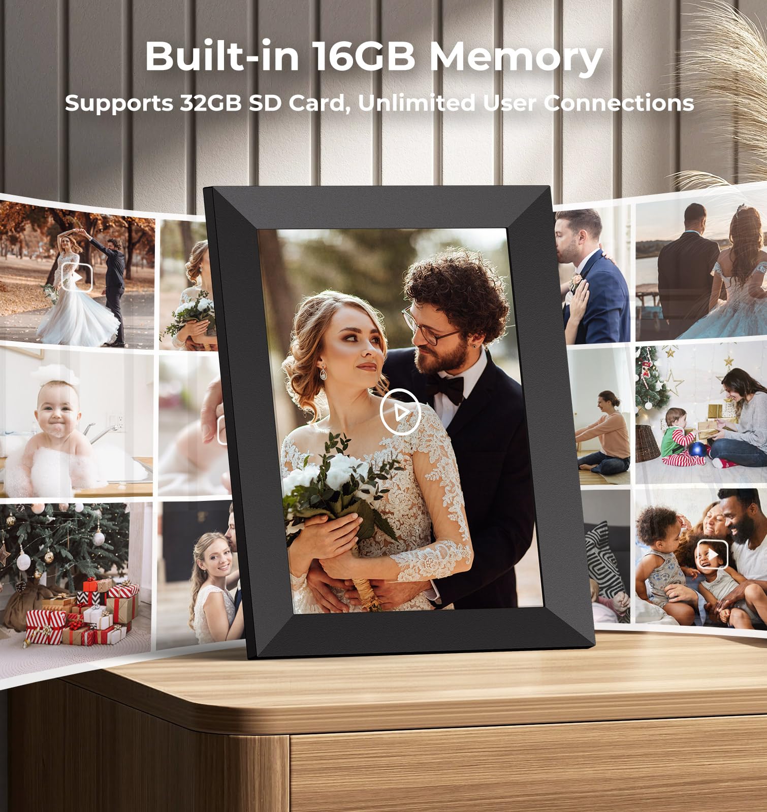 Frameo Digital Picture Frame WiFi 10.1inch Digital Photo Frame,Electronic Photo Frame Load from Phone,1280x800 IPS Touch Screen HD Display,Auto-Rotate,Share Photos/Video-Great Gift (Grey)