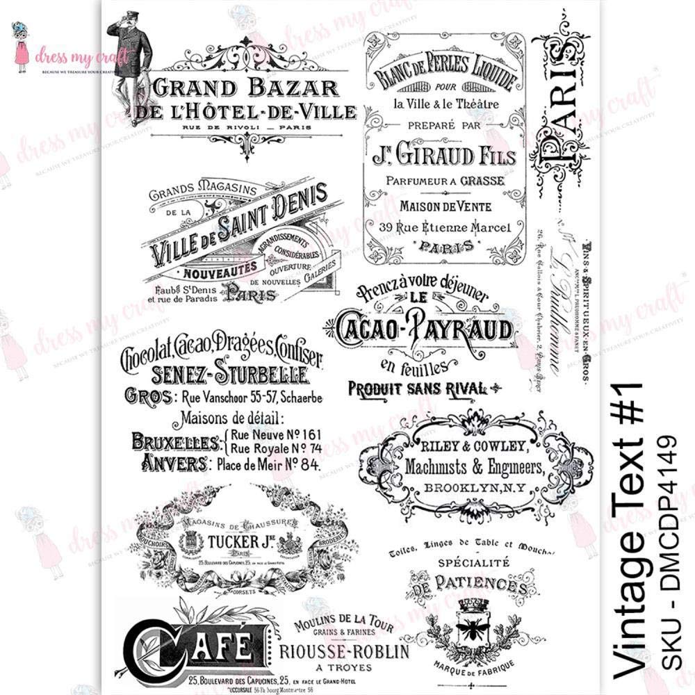 Dress My Craft Transfer Me Sheet A4-Vintage Text #1 -DMCD4149