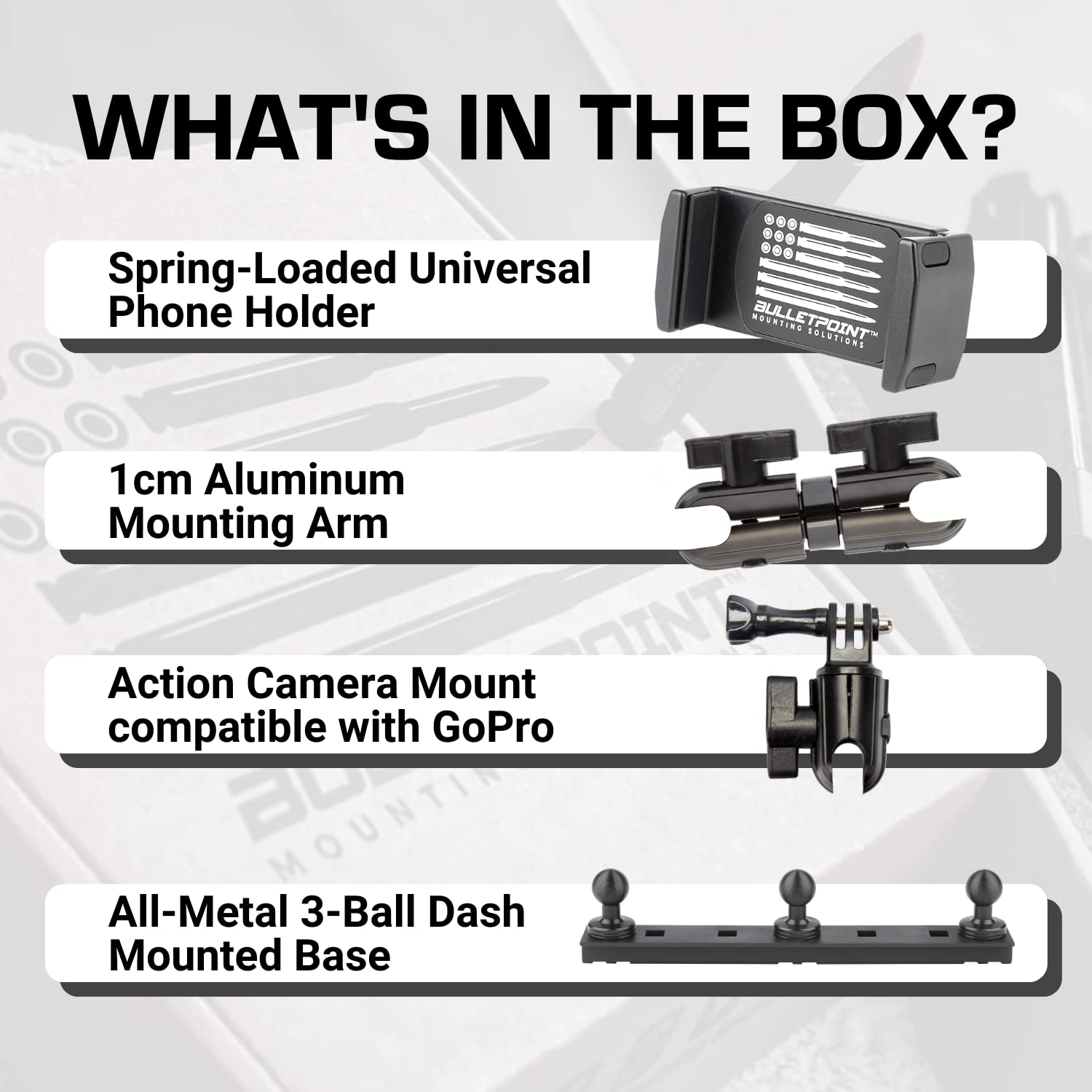 Bulletpoint Metal Dash Mount Compatible with 2016-2023 Toyota Tacoma Phone Mount & Action Camera Mount (3-Ball Mount)