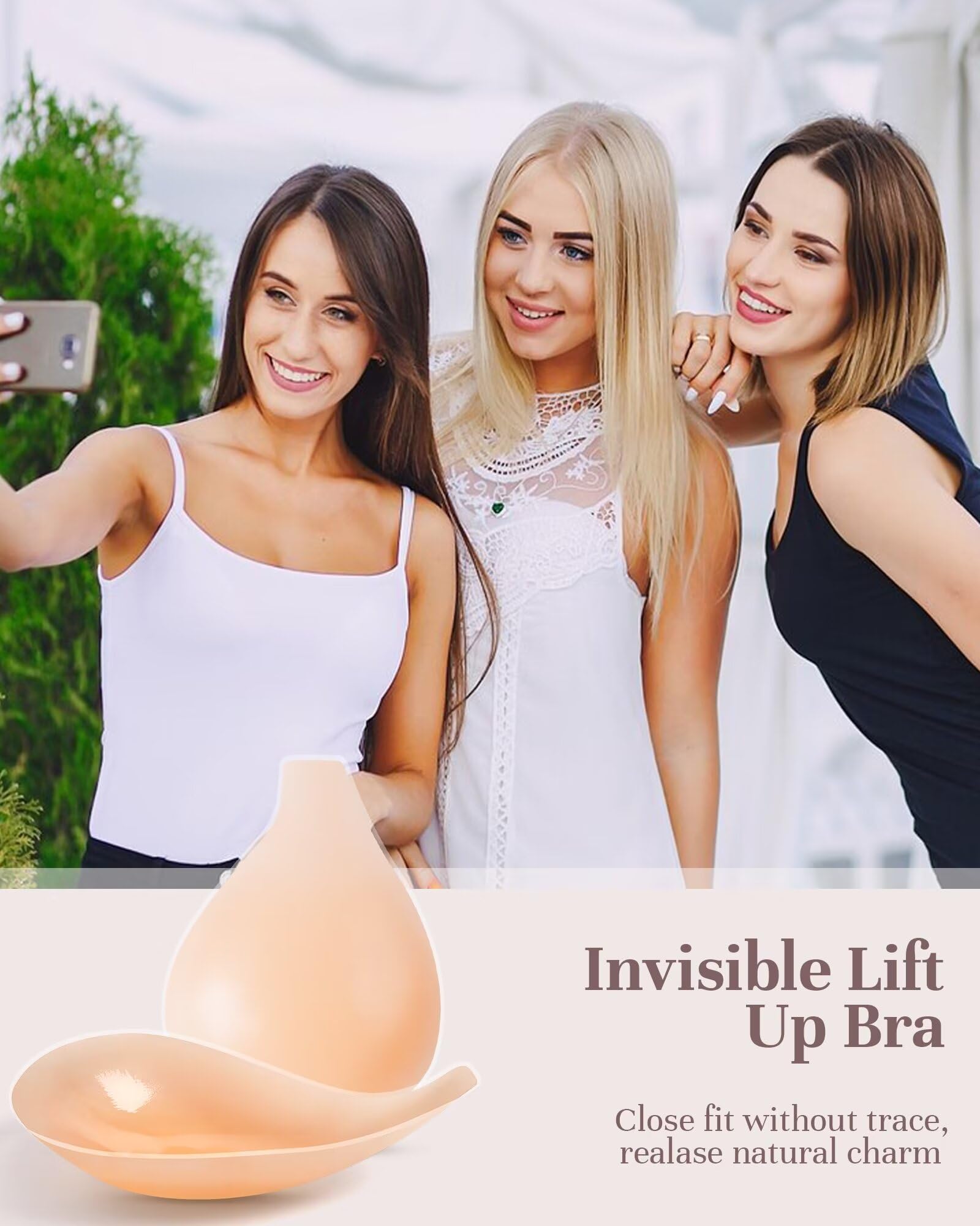 APOWUS Sticky Bras for Women Push Up Adhesive Invisible Bra Backless Strapless Bra for Big Busted Reusable with Nipple Covers - XL,Coffee 1