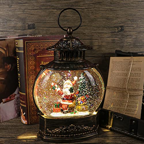 DRomance Christmas Singing Snow Globe Lantern Battery Operated USB Powered Lighted Water Glitters Music Snow Globe Holiday Decoration for Women Children(Santa, 6 x 3.2 x 11 Inches)