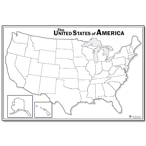 Blank Map of USA Dry Erase(18x24) LAMINATED 50 states Large Poster Young N Refined