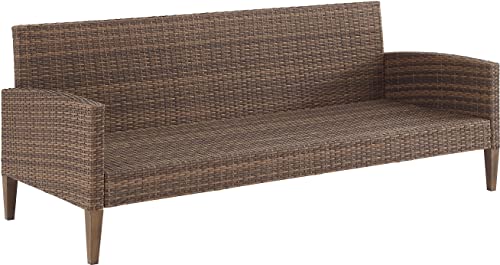 Crosley Furniture Capella Wicker Outdoor Sofa, 3-Person Patio Couch for Porch, Deck, Backyard, Brown with Creme Cushions
