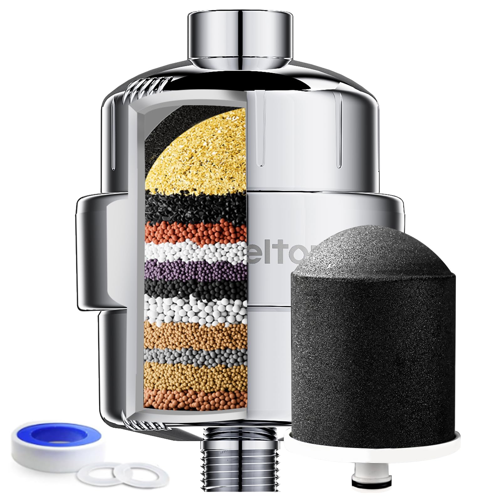 Wheelton Shower Filter - Upgraded Compressed Carbon Shower Head Filter for Hard Water, Remove Chlorine Fluoride to Revitalize Dry Itchy Skin Vitamin C Shower Water Filter