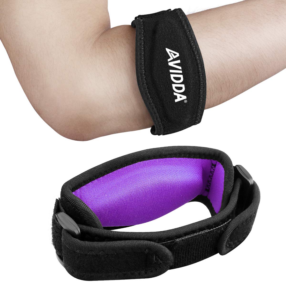 AVIDDA 2 Pack Tennis Elbow Brace with Compression Pad for Women and Men Golfers Elbow Brace for Tendonitis Pain Relief Purple