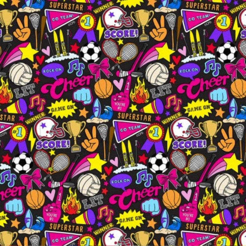 Girl Sports Player Allover by Corey Paige for Sykel Quilting Cotton Fabric Sold by Yard