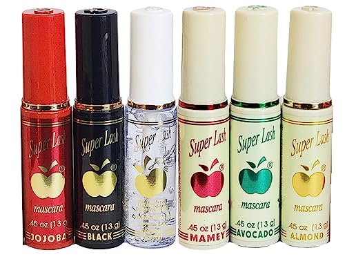 By Apple Super Lash Mascara 6 Pack Mexican Mascara Promotes Natural Growth Full Volume Lashes Length Fierce Long Lasting Intensified Eye Makeup 5 Black plus 1 clear Set