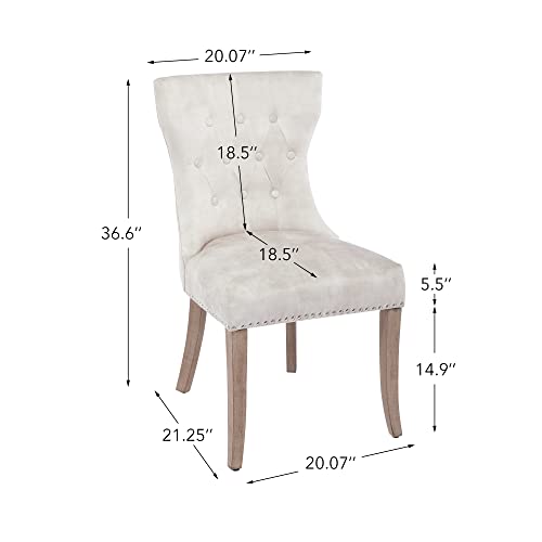 Creek Vista Tufted Velvet Dining Chairs, Upholstered Fabric Dining Room Chairs with Nailhead Trim, Stylish Kitchen Dining Room Chairs with Wood Legs for Living Dining Room, Beige