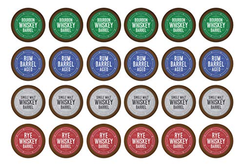 Bourbon Barrel Aged Coffee 24ct Variety Pack Set, Single Origin Coffee Paired with Bourbon, Rye Whiskey, Malt Whiskey and Rum, 24ct