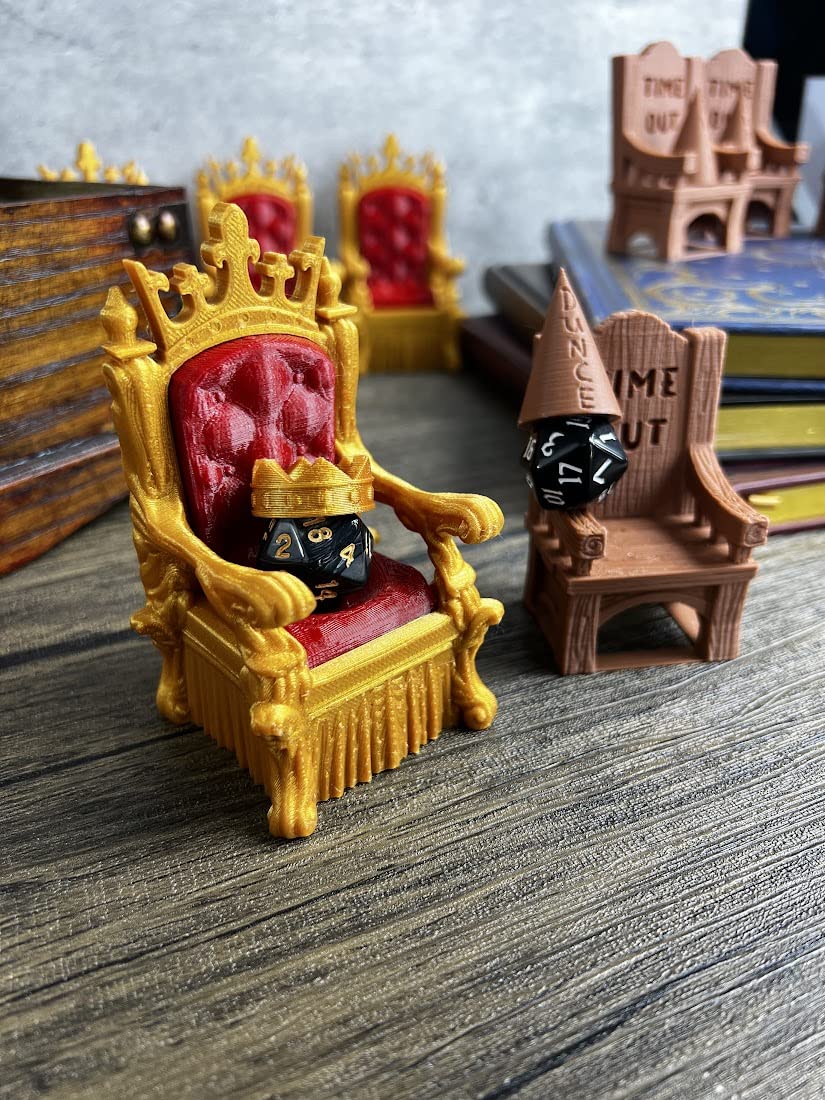 MunnyGrubbers - Dice Jail Cage - Time Out Chair & Dunce Hat - Chair of Shame - Crit Crown & Lucky Throne - (Random 7PC D20 Dice Set Included) - Gift for Dungeons and Dragons - DND - D&D - (Combo A)