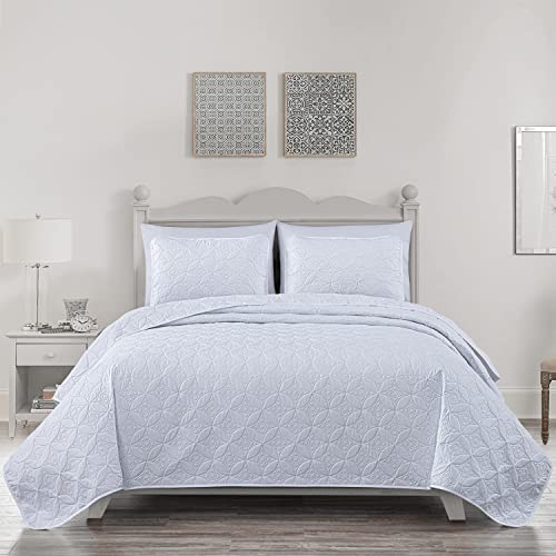 Chezmoi Collection Florenz 3-Piece King Size Quilt Set White - Soft Summer Lightweight Oversized King Bedspread 118 x 106, Medallion Pattern Coverlet for All Season