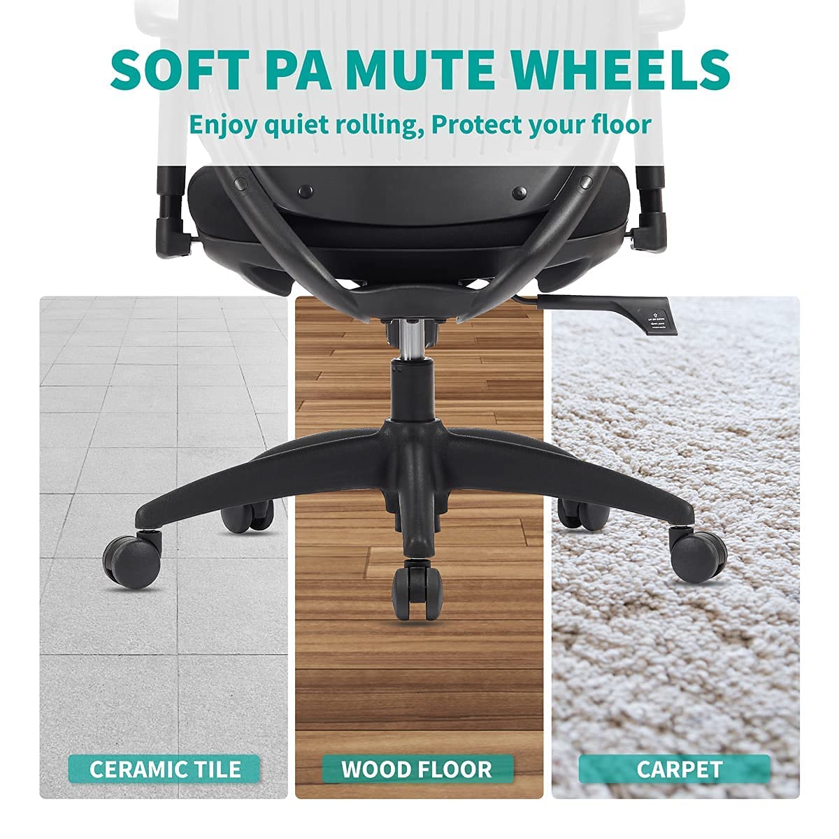 Ergonomic Office Chair, Home Office Work Chairs with Lumbar Support and Adjustable Arms, Swivel Computer Task Chairs with PA Wheels, Removable and Washable Fabric Backrest Cover, Tilt Function Chairs