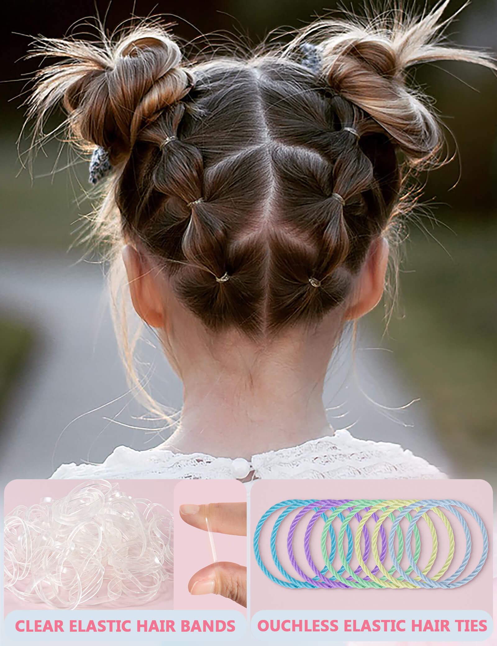 FILOVEMODA Hair Styling Kit: Tail Braiding Tool, 4 French Braid Loops, 100 Clear Mini Elastics, 10 Elastic Hair Ties