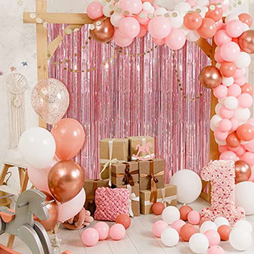 Crosize 3 Pack 3.3 x 9.9 ft Rose Gold Foil Fringe Backdrop Curtain, Streamer Backdrop Curtains, Birthday Party Decoration, Rose Gold Tinsel Curtain for Parties, Galentines Decor, Baby Shower