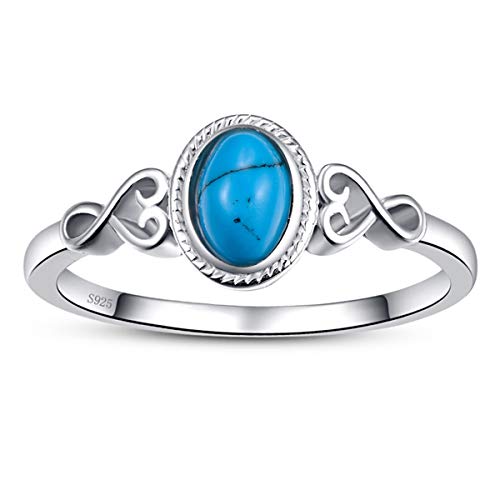 AVECON Created Turquoise Infinity Ring Engagement Wedding Bands 925 Sterling Silver Promise Rings for Her Size 9