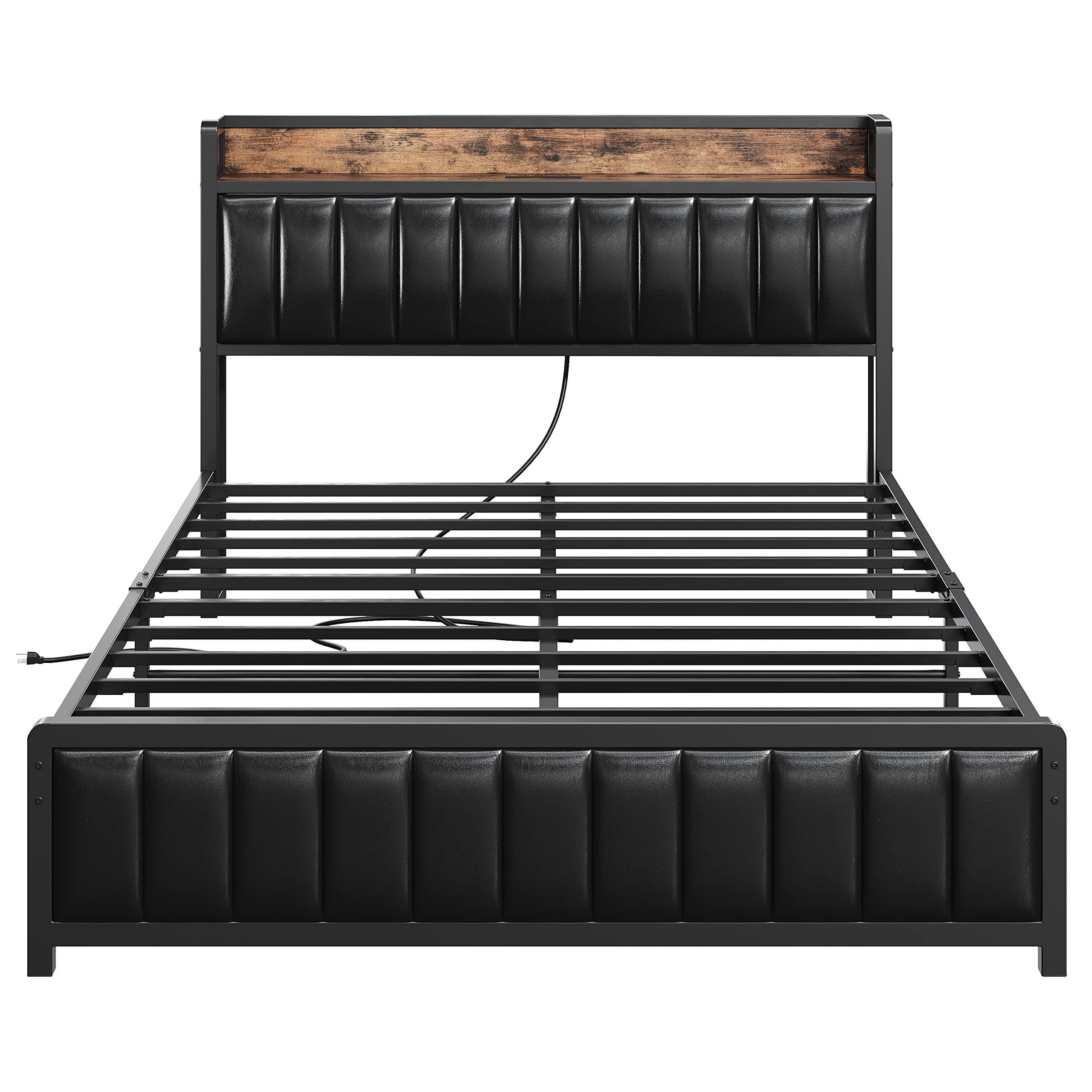 ANCTOR Queen Bed Frame with Storage Headboard & Footboard, Upholstered Platform Bed with USB Ports & Outlets, Strong Steel Slats Support Mattress Foundation, No Box Spring Needed