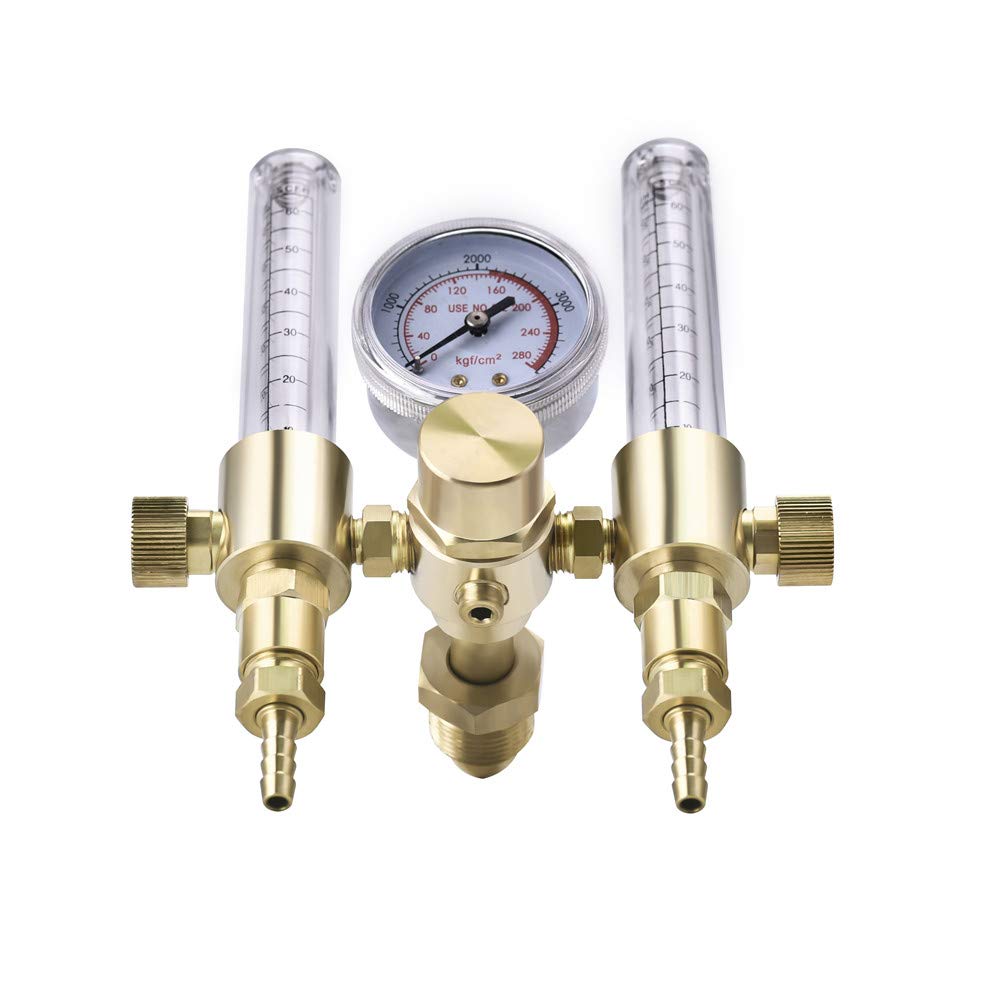 EZYOU Dual Output Argon MIG TIG Flow Meter & Regulator 0-60CFH CGA580 Inlet 5/"8 UNF-18RH Outlet