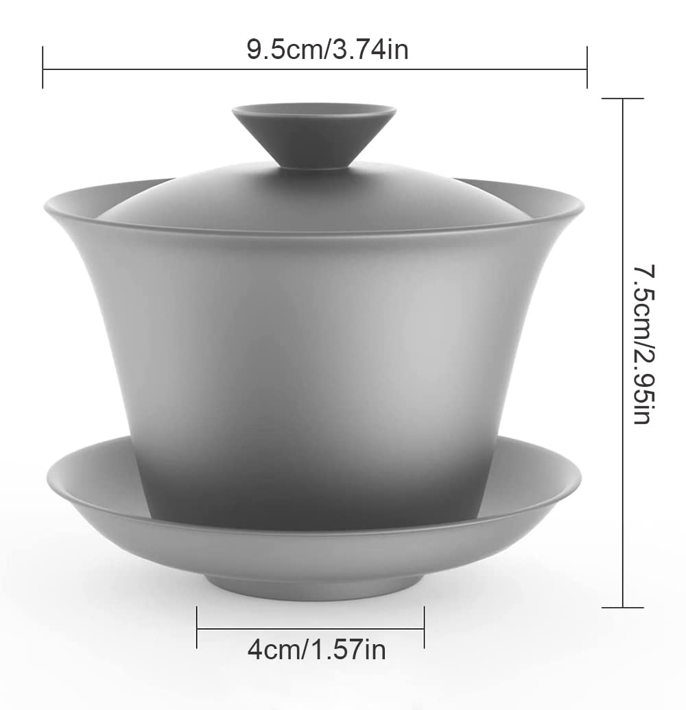 AXUYU Titanium 200ml Tea Cup with Lid and Saucer Set Chinese Traditional Gaiwan Kungfu Tea Bowl Double-Wall Loose Leaf Tea Cup