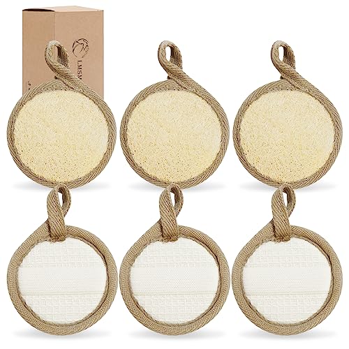 Face Exfoliating Loofah Scrubber Exfoliator Pads - Natural Luffa Facial Sponges Brush for Cleansing Exfoliation, Manual Face Cleanser Pad for Scrub Clean Facial Skin for Men Women Bath Shower, 6 Pack