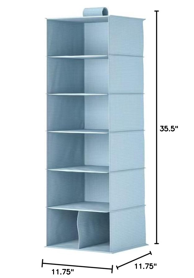 Ikea Stuk Heavy Duty 7 Compartment Clothes Storage Shelves (Light Turquoise 11 ¾x11 ¾x35 ½, 30x30x90 cm), Foldable Hanging Closet Organizer Polyester