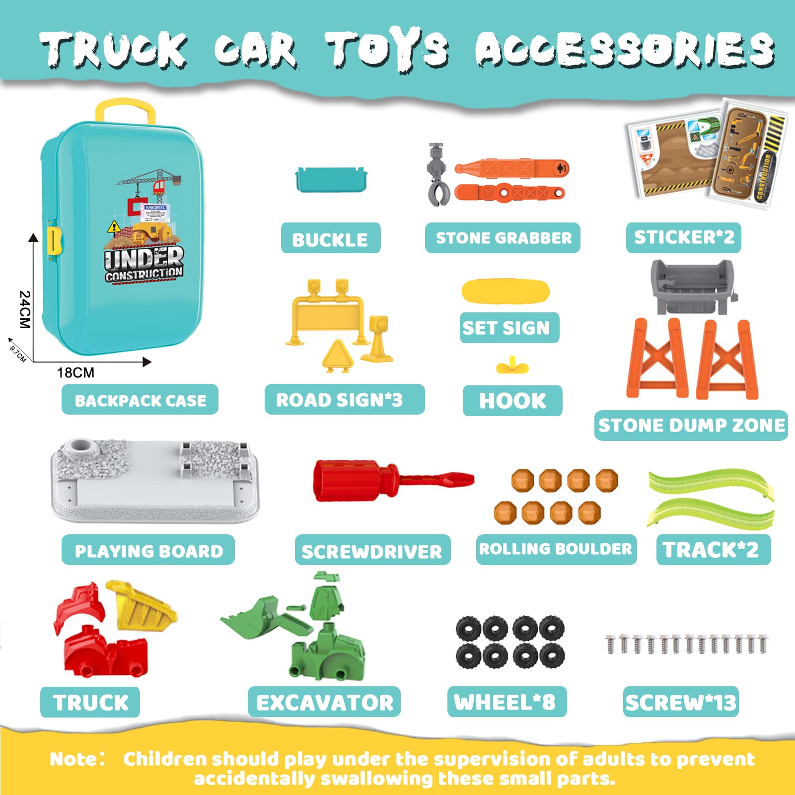 KAEGREEL Construction Vehicles Toys for Boys, 60PCS Take Apart Trucks Engineering Building Excavator Crane DumpToy Set with Backpack, STEM Birthday Gifts for Kids Aged 3 4 5 6 8 Year Old Toddlers