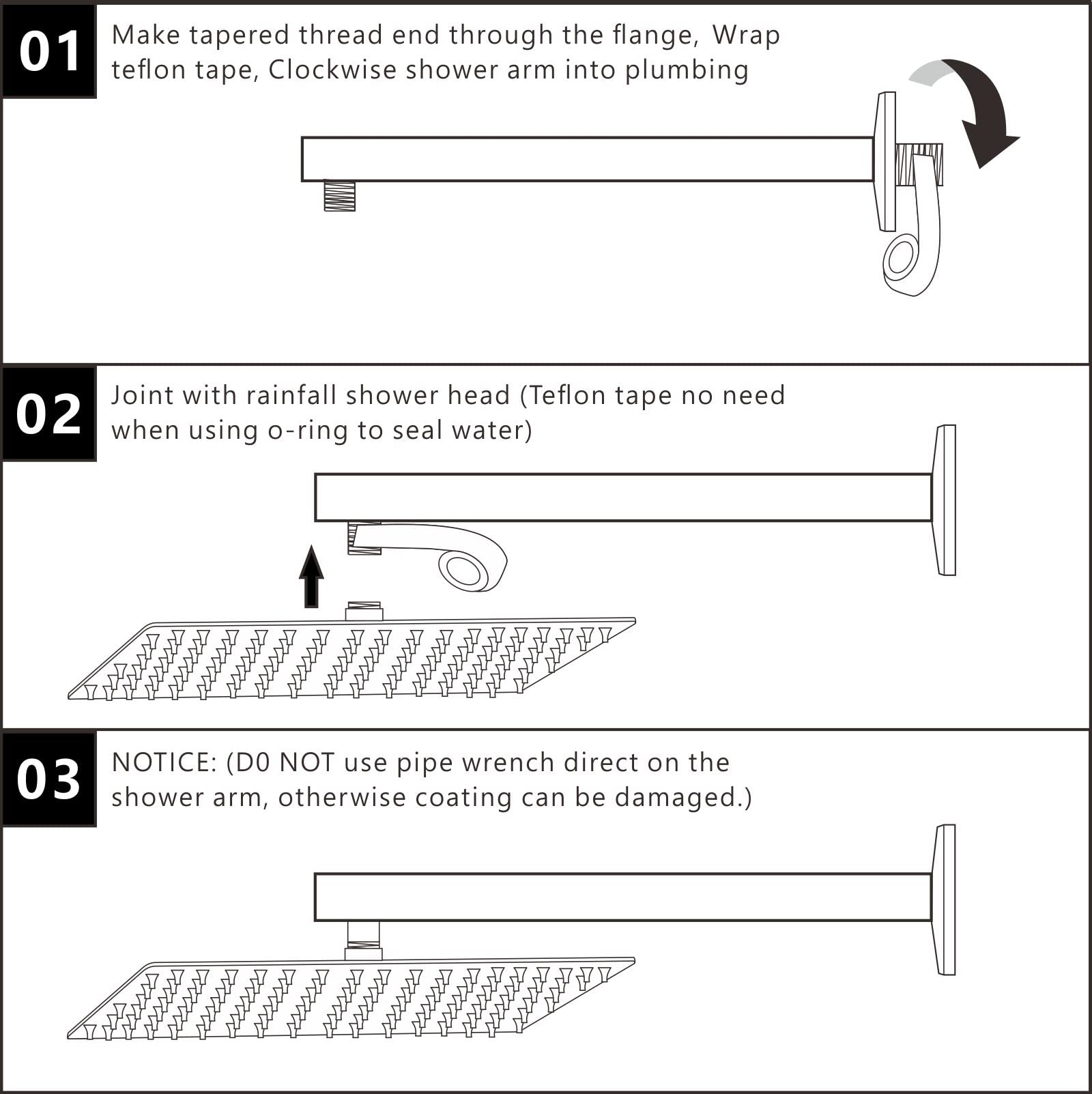 Voolan All Metal Shower Head with Extension Arm, Stainless Steel Waterfall Rainfall Showerheads, High Flow Bathroom Square Rain Shower Head (12’’ Shower Head with 16’’ Shower Arm, Brushed Nickel)